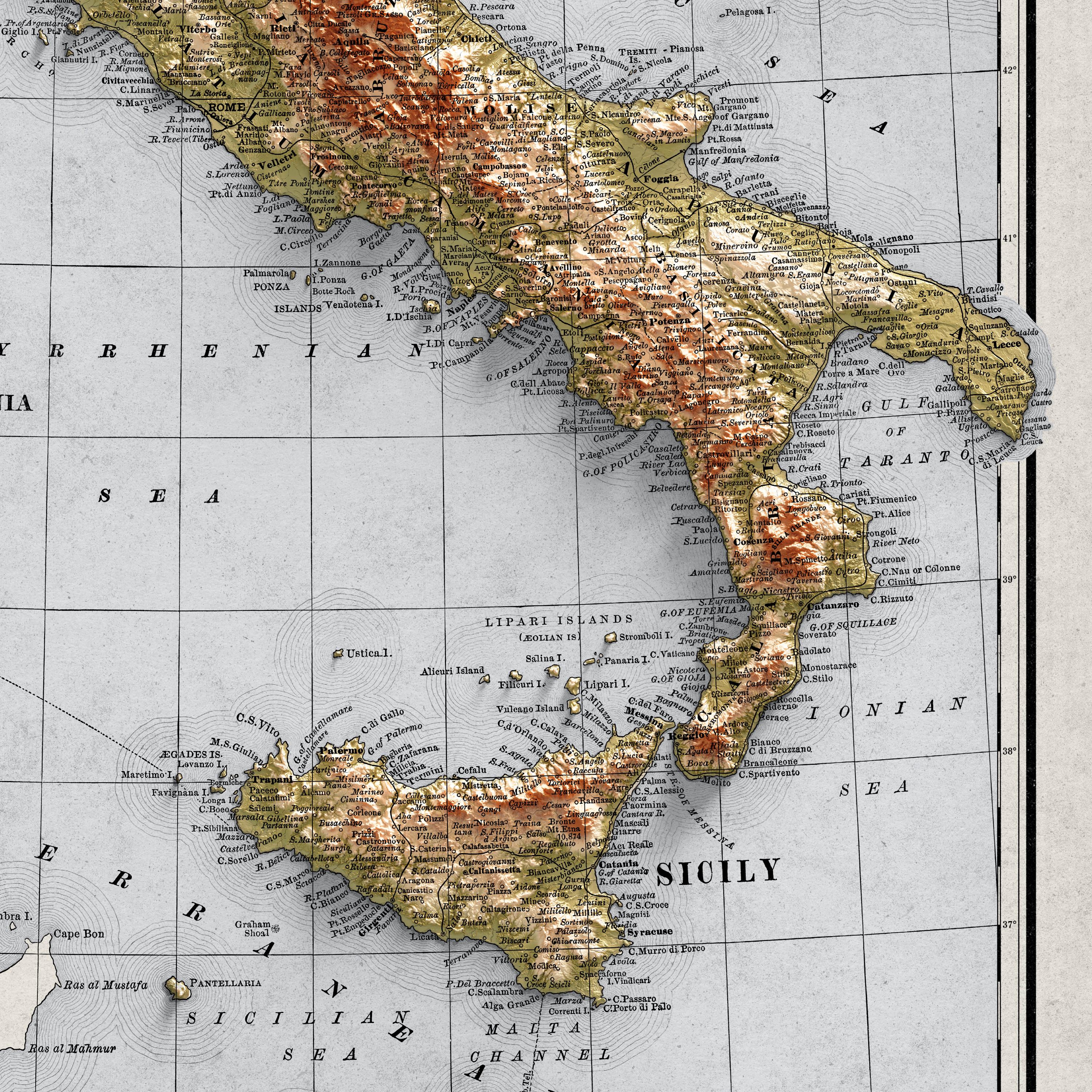 Italy Map - 1894 Vintage Italy Shaded Relief Map - Lombardy - Emilia ...