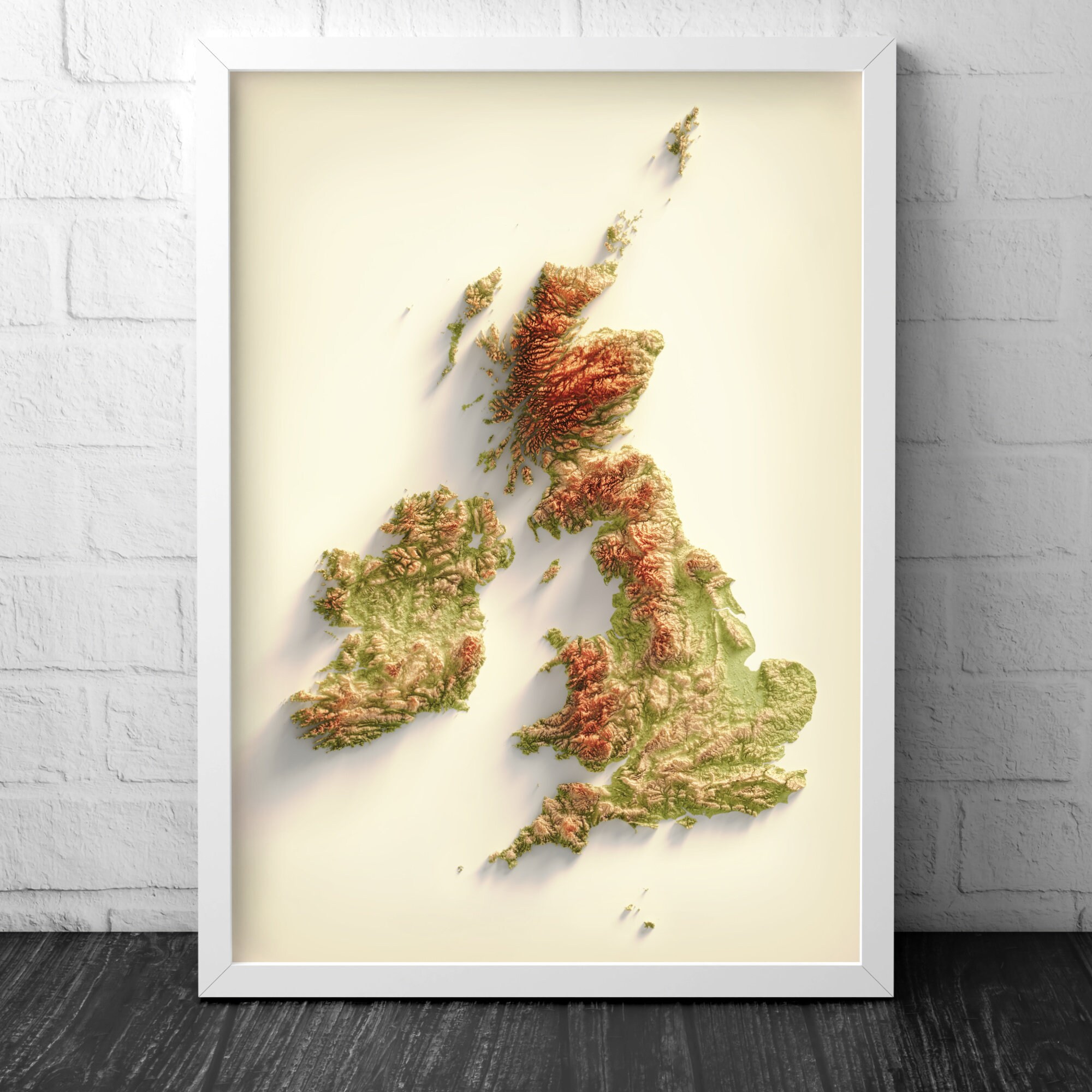 British Isles Art Relief Map - 2D Print - British Islands Geology - 2D ...