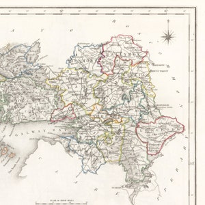 Galway County Map, Old Vintage Irish Print - Ballinahinch - Dunmore ...