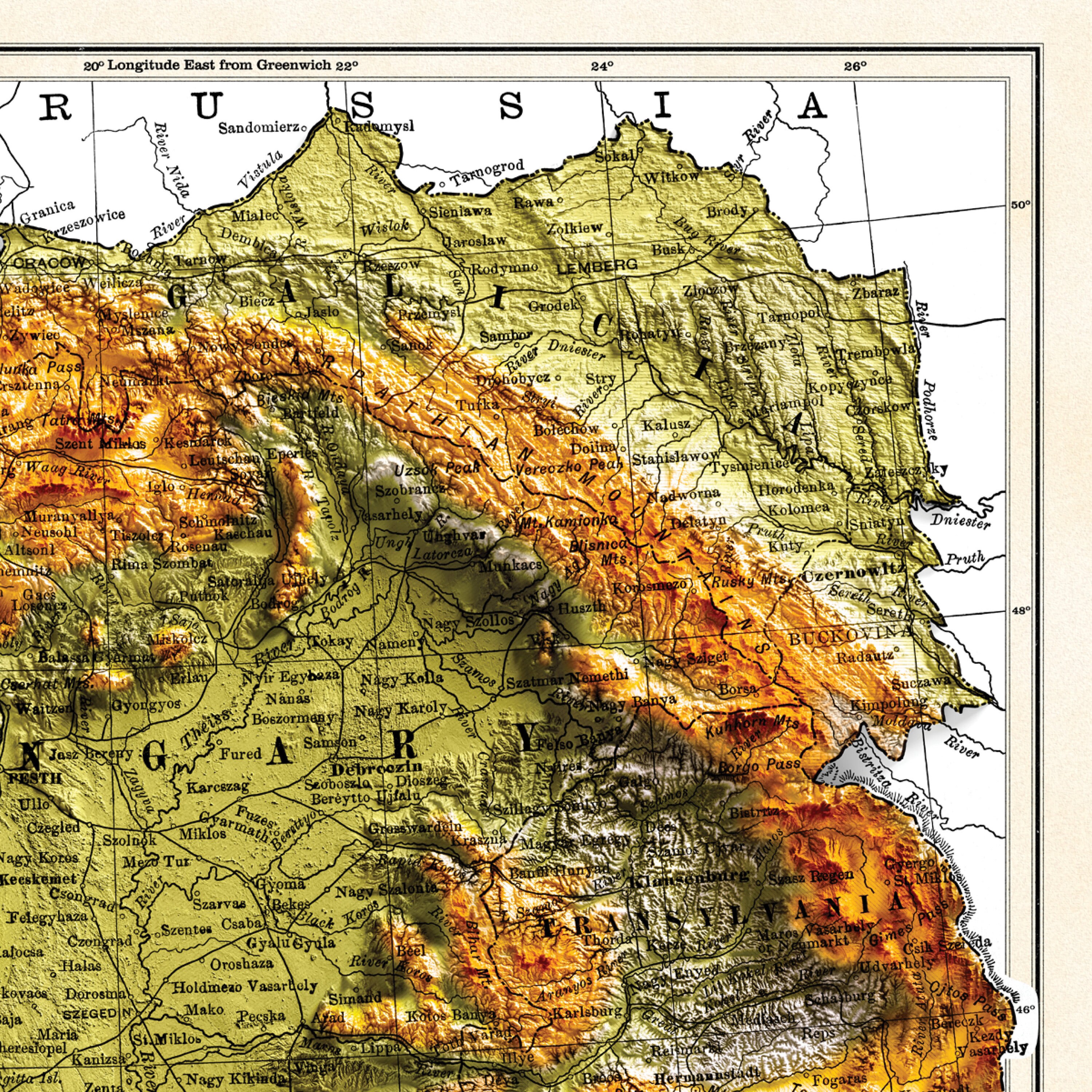 Austria Map - 2D Shaded Relief Map With 3D Effect - Bartholomew Print ...