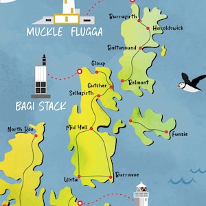 Shetland Isles Map | Pictorial Lighthouse Poster | the Shetlands ...