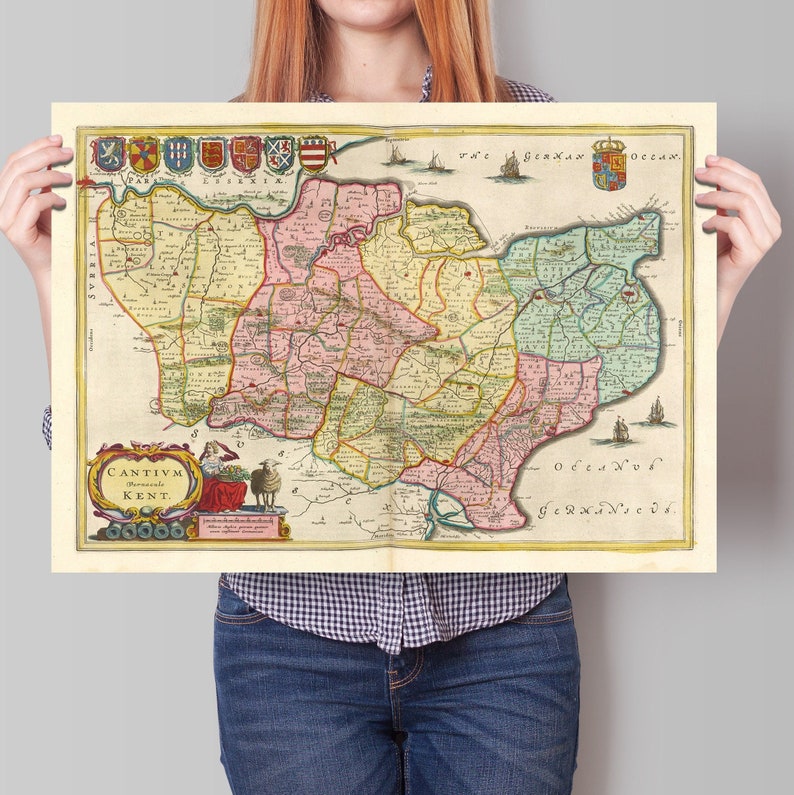 Old Map of Kent 1665 Joan Blaeu Maidstone Gillingham - Etsy