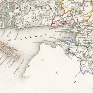 Galway County Map, Old Vintage Irish Print - Ballinahinch - Dunmore - Moycullen - Clare ...