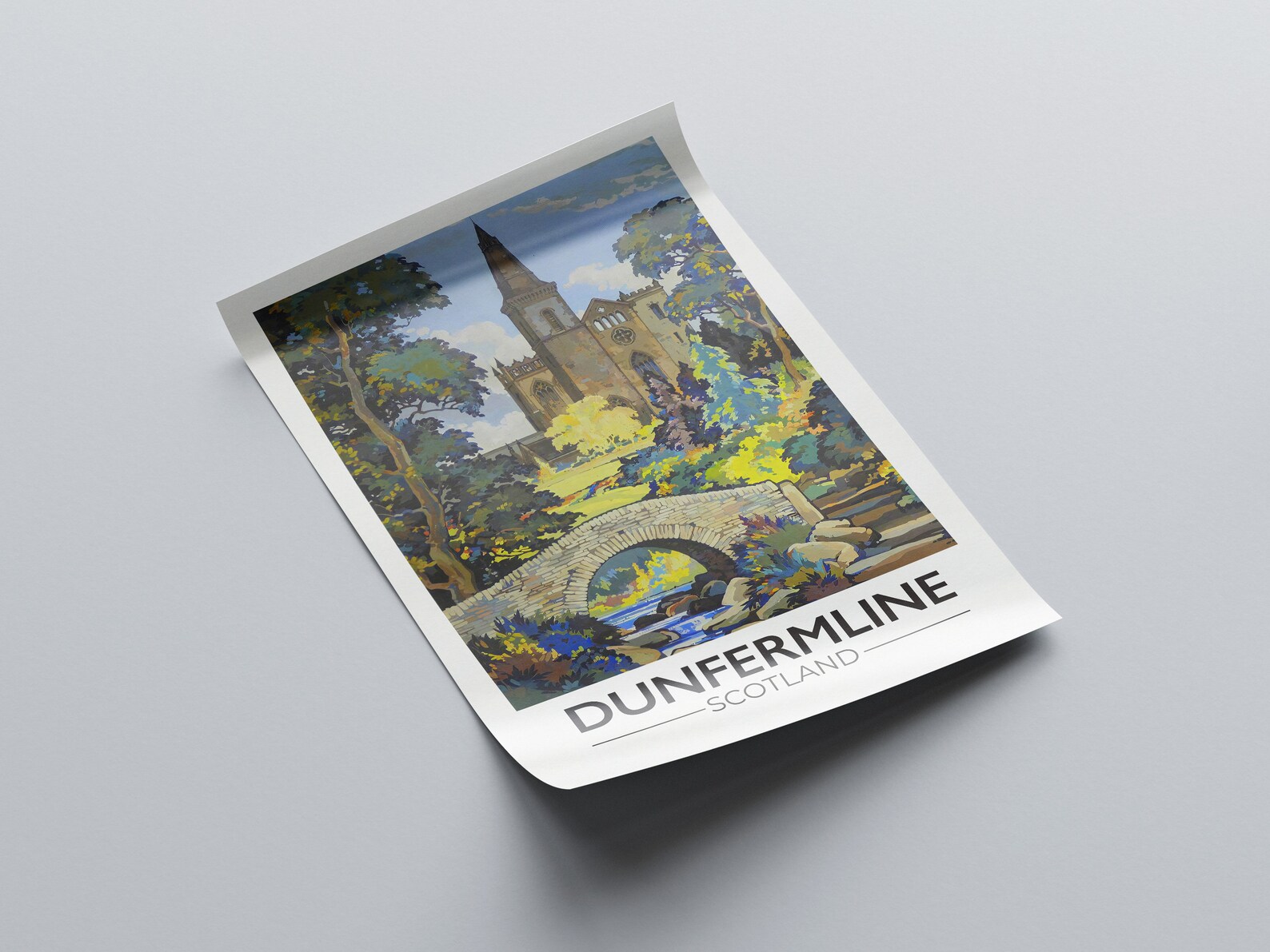 Dunfermline Travel Poster, Fife Bridge Illustration, Dunfermline Abbey ...