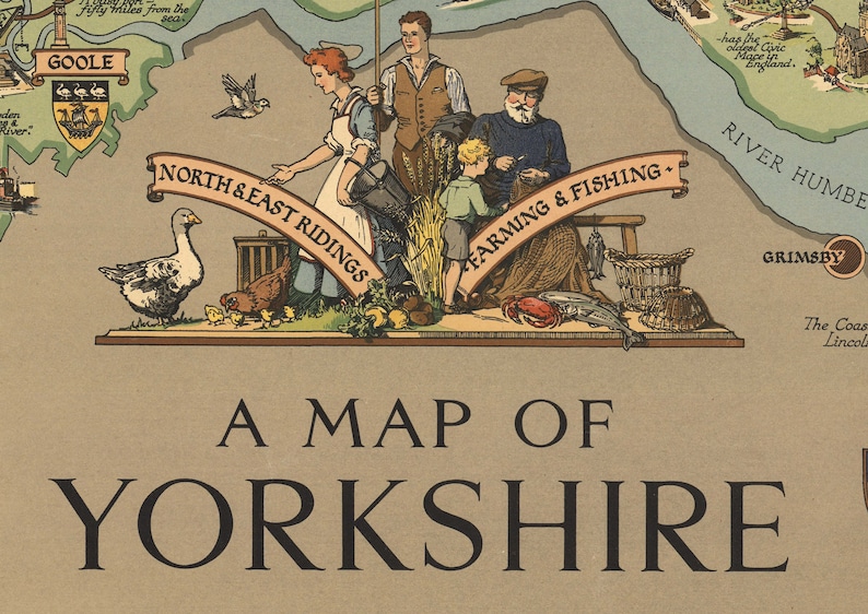 Old Map of Yorkshire | Vintage England | British Map | Pictorial Map ...