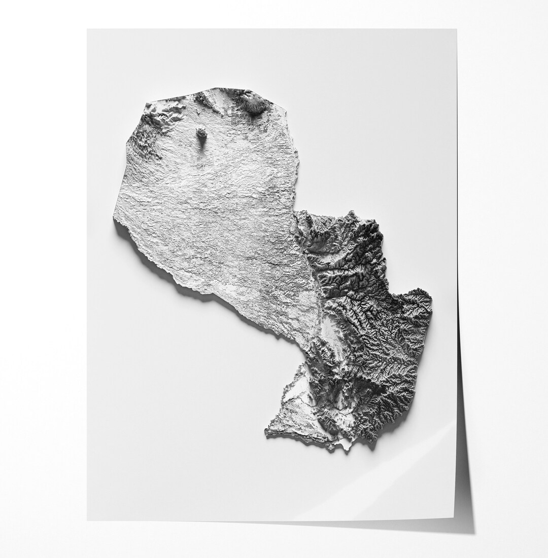 Paraguay Map 2D Relief Map Art Paraguay Gift Asuncion - Etsy