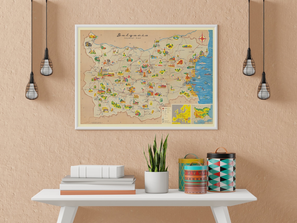Bulgaria Tourist Map - Old Print of Bulgaria - Berkovista - Rousse ...