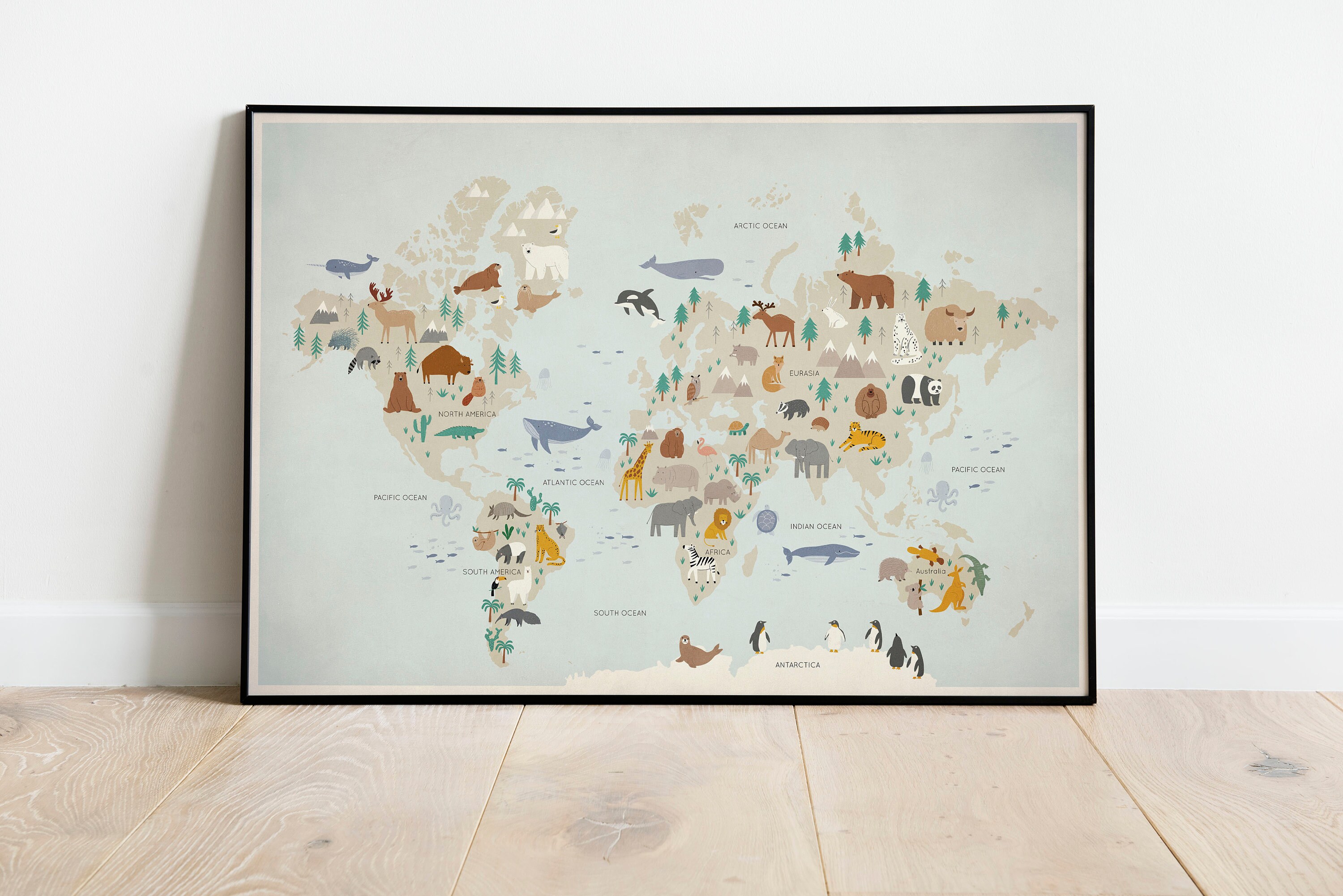 Animal Map of the World Children's Map Child's | Etsy