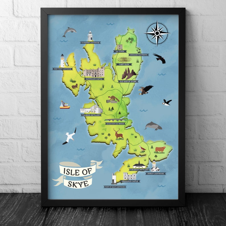 Isle of Skye Map | Pictorial Poster | Whisky Distilleries | Lighthouses ...