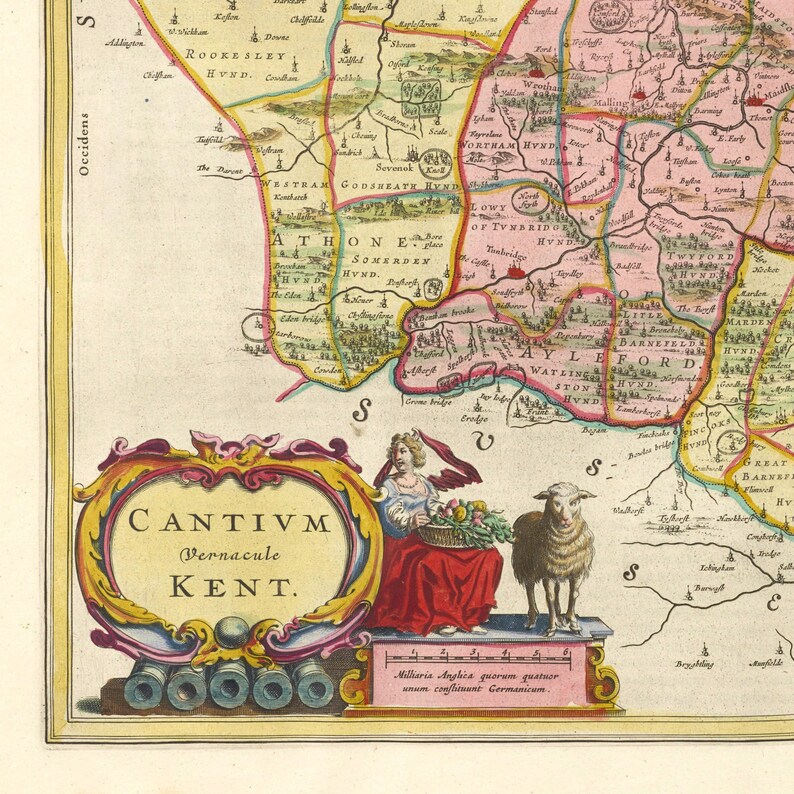 Old Map of Kent 1665 Joan Blaeu Maidstone Gillingham - Etsy