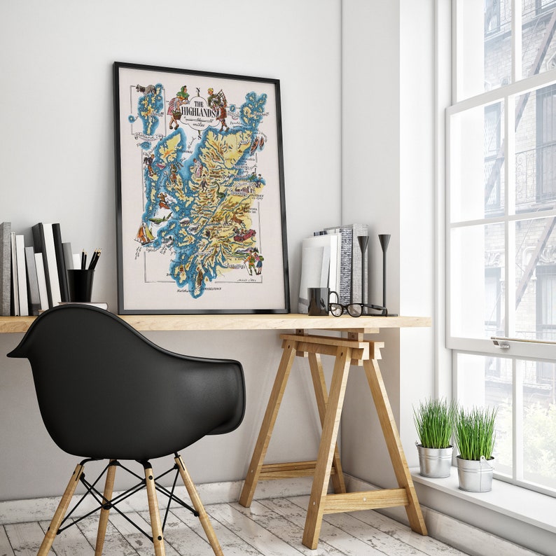 Map of the Scottish Highlands Pictorial Print Lerwick - Etsy