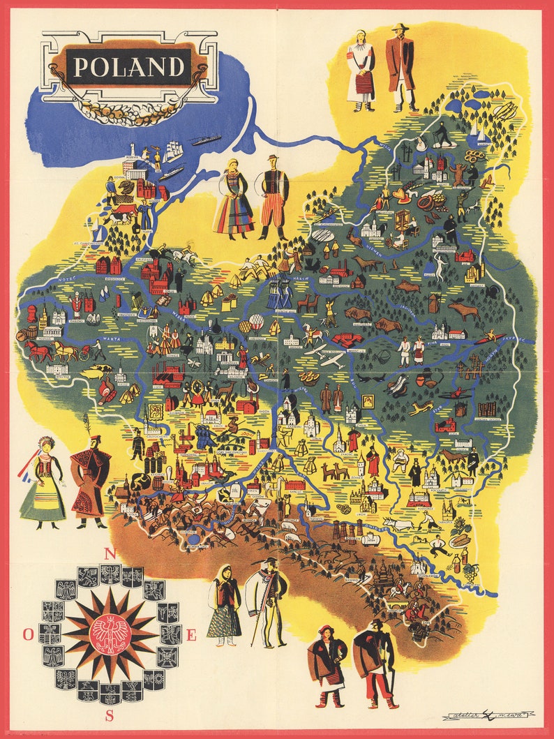 Old Pictorial Map of Poland -vintage Poland Print - Polish Gift ...