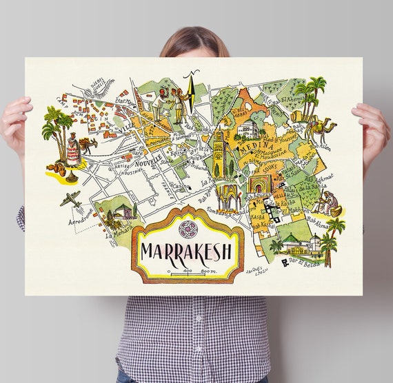 Marrakesh Map Whimsical Morocco Pictorial Poster Medina - Etsy