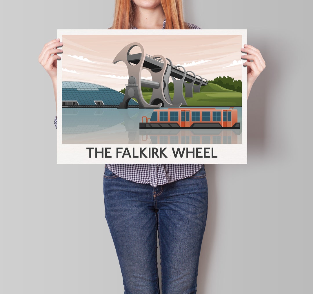 Falkirk Wheel Travel Poster, Falkirk Wheel Illustration Print - Union ...