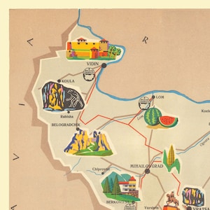 Bulgaria Tourist Map - Old Print of Bulgaria - Berkovista - Rousse ...