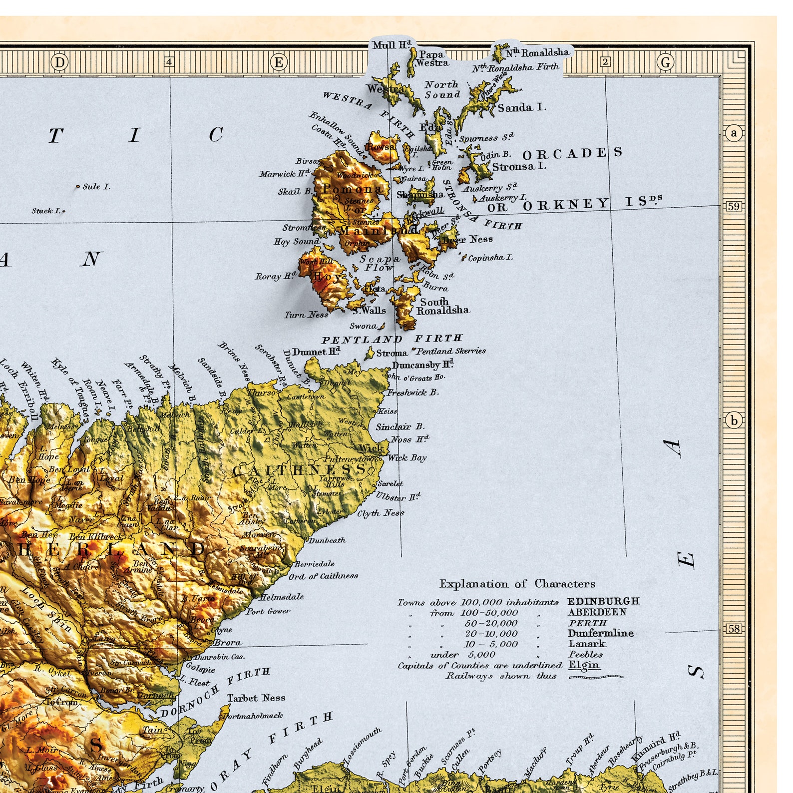 Vintage Map of Scotland - Topographic Bartholomew Map Print - 1871 - 2D ...