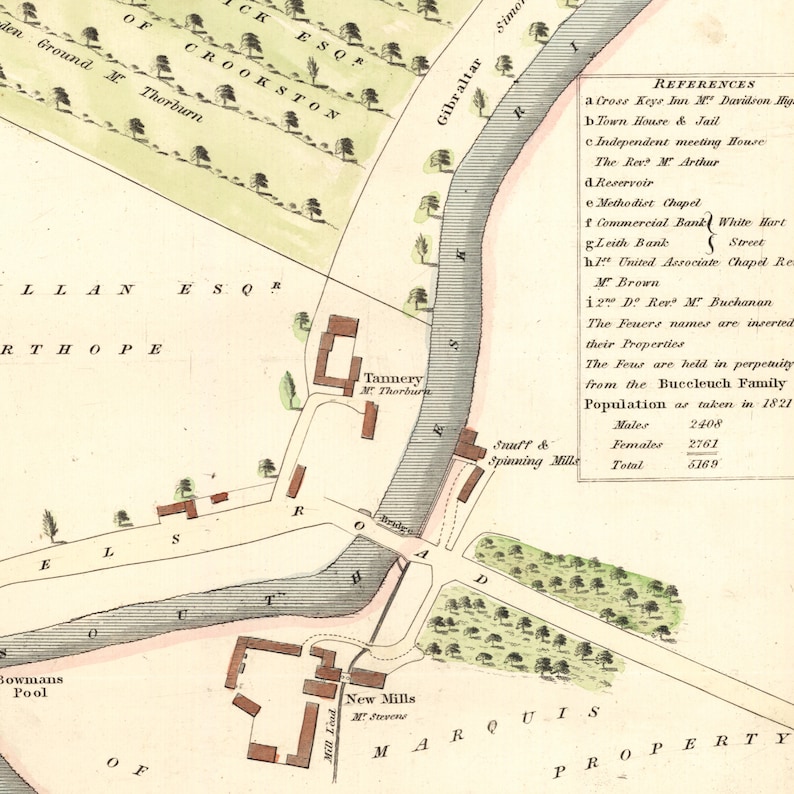 Dalkeith Map | Plan of Dalkieth | Vintage Scotland Map | Reproduction ...