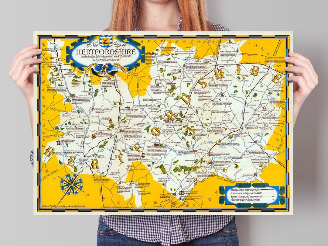 Hertfordshire Map | Old Vintage England | British Pictorial Map ...