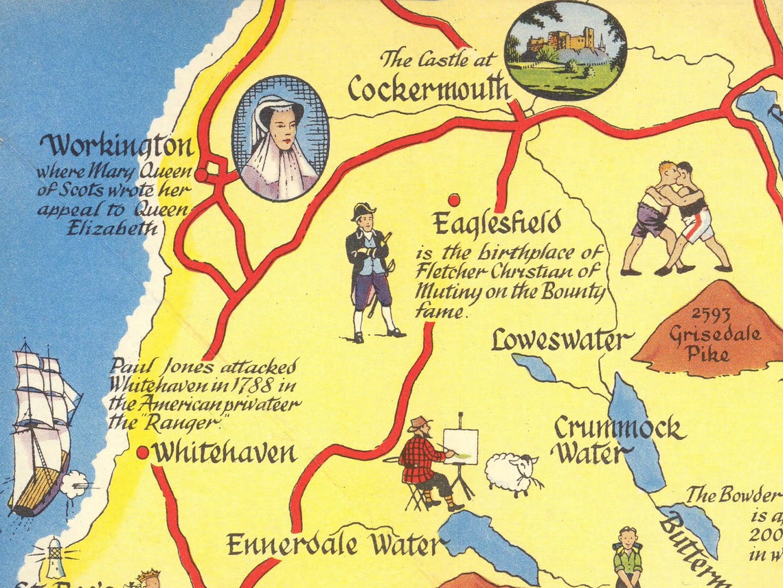 Lake District Map | Pictorial Poster | Ullswater | Keswick ...