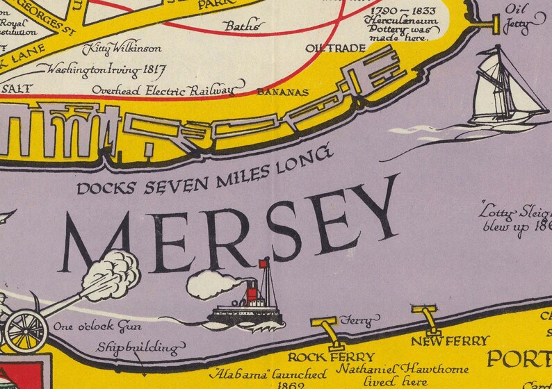 Map of Liverpool Merseyside Old Map Vintage Pictorial Map of - Etsy UK