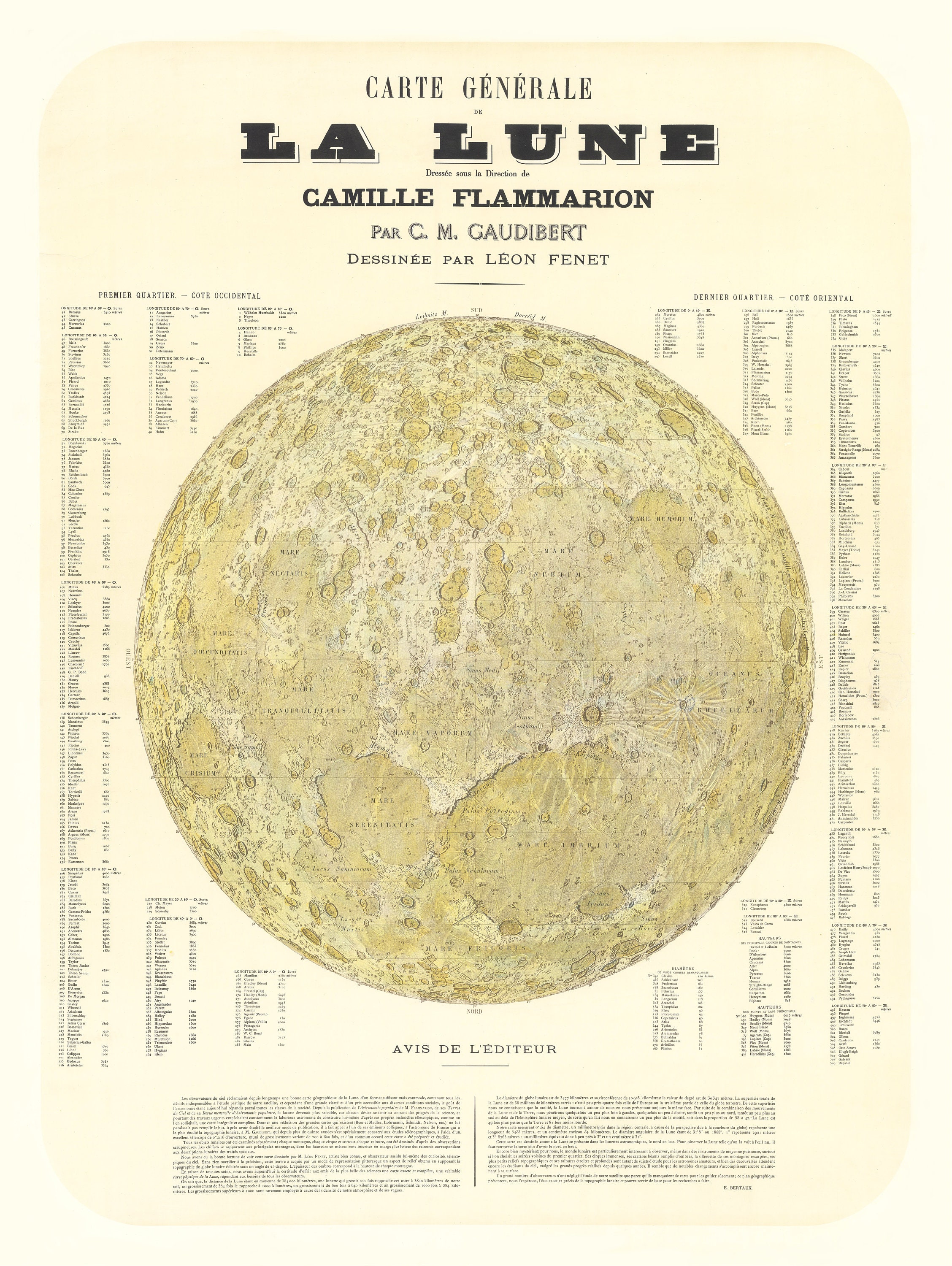 Moon Map Poster- Illustrated Print Showing Craters - Lunar Map - Carte ...