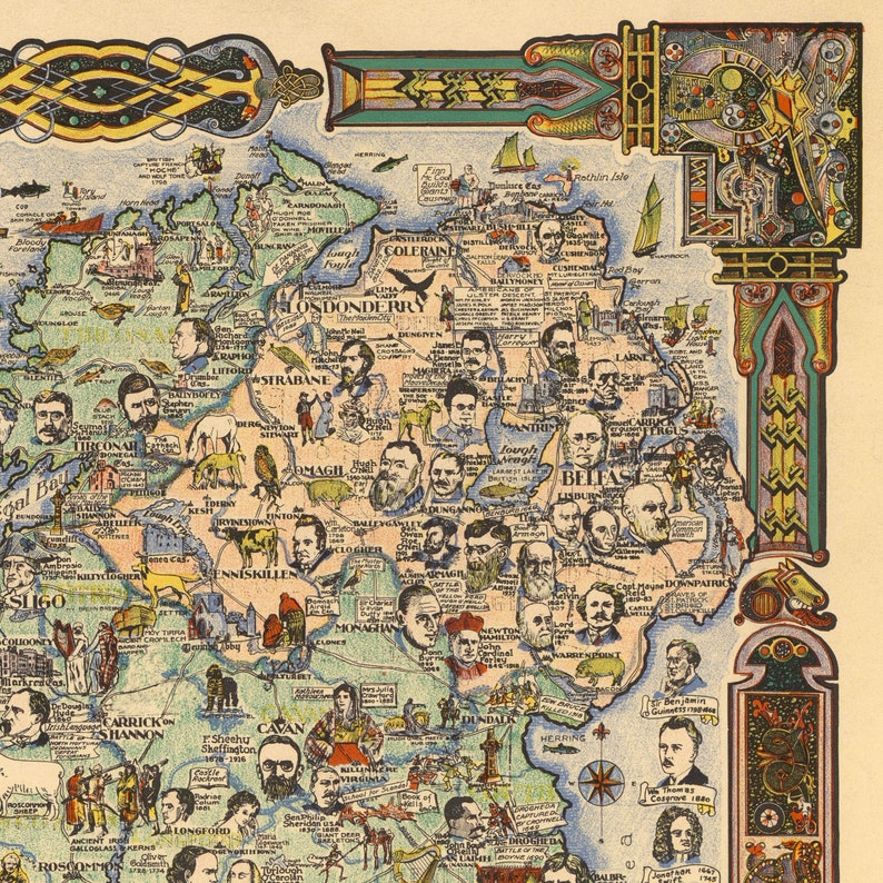 Story Map of Ireland, Vintage Pictorial Irish Poster Featuring ...