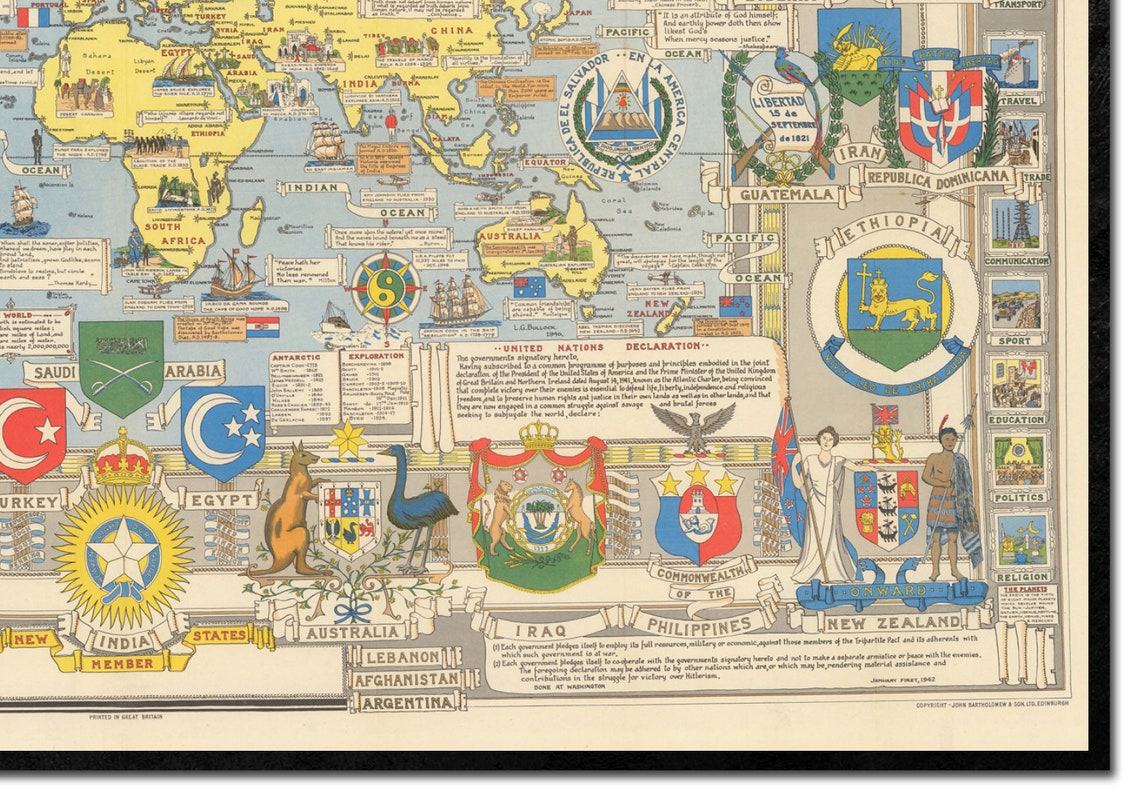 United Nations Map of the World Vintage Map Reproduction - Etsy