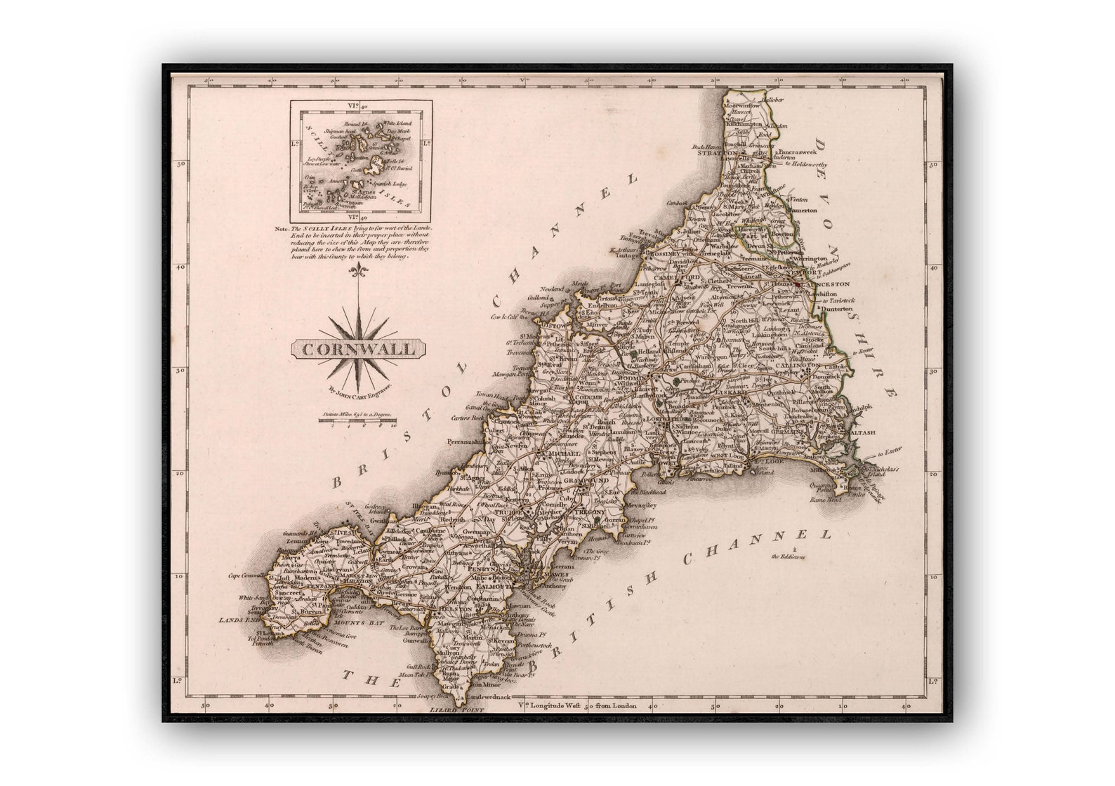 County Map of Cornwall circa 1787 Vintage Antique Old Map | Etsy