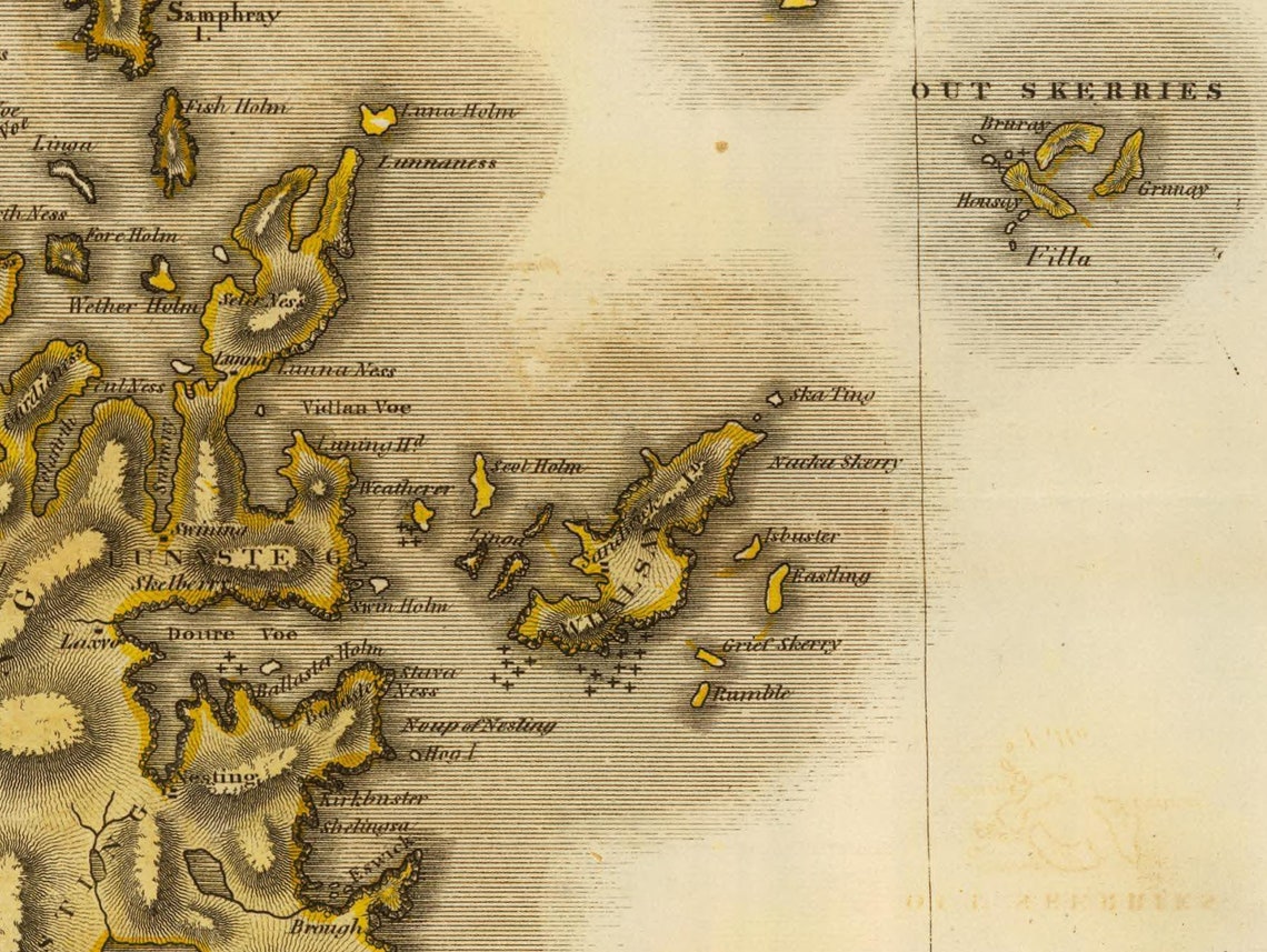 Shetland Islands Map Old map Vintage map Lerwick | Etsy