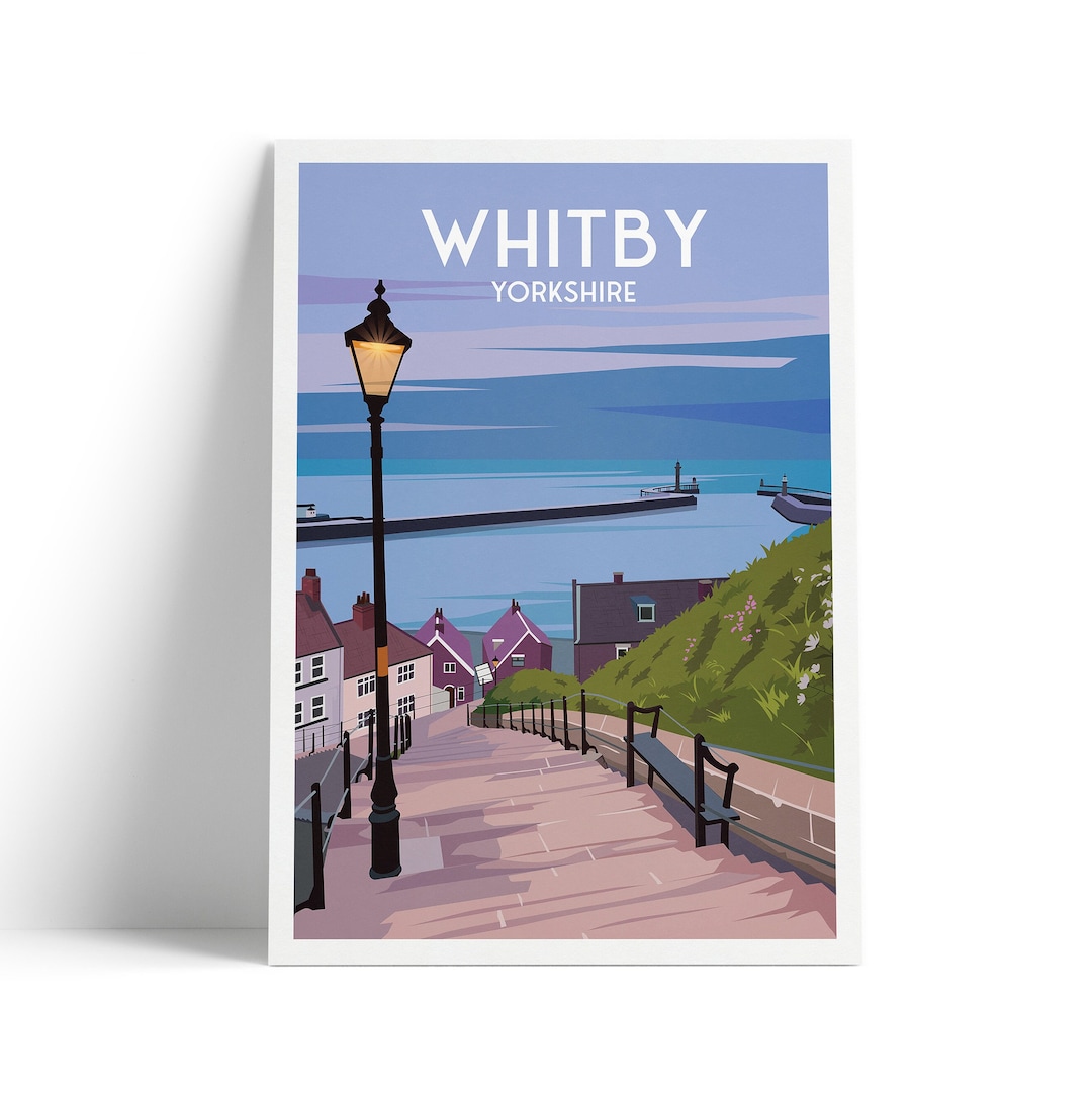 Whitby Travel Poster | 199 Steps | Whitby Harbour | North Yorkshire ...