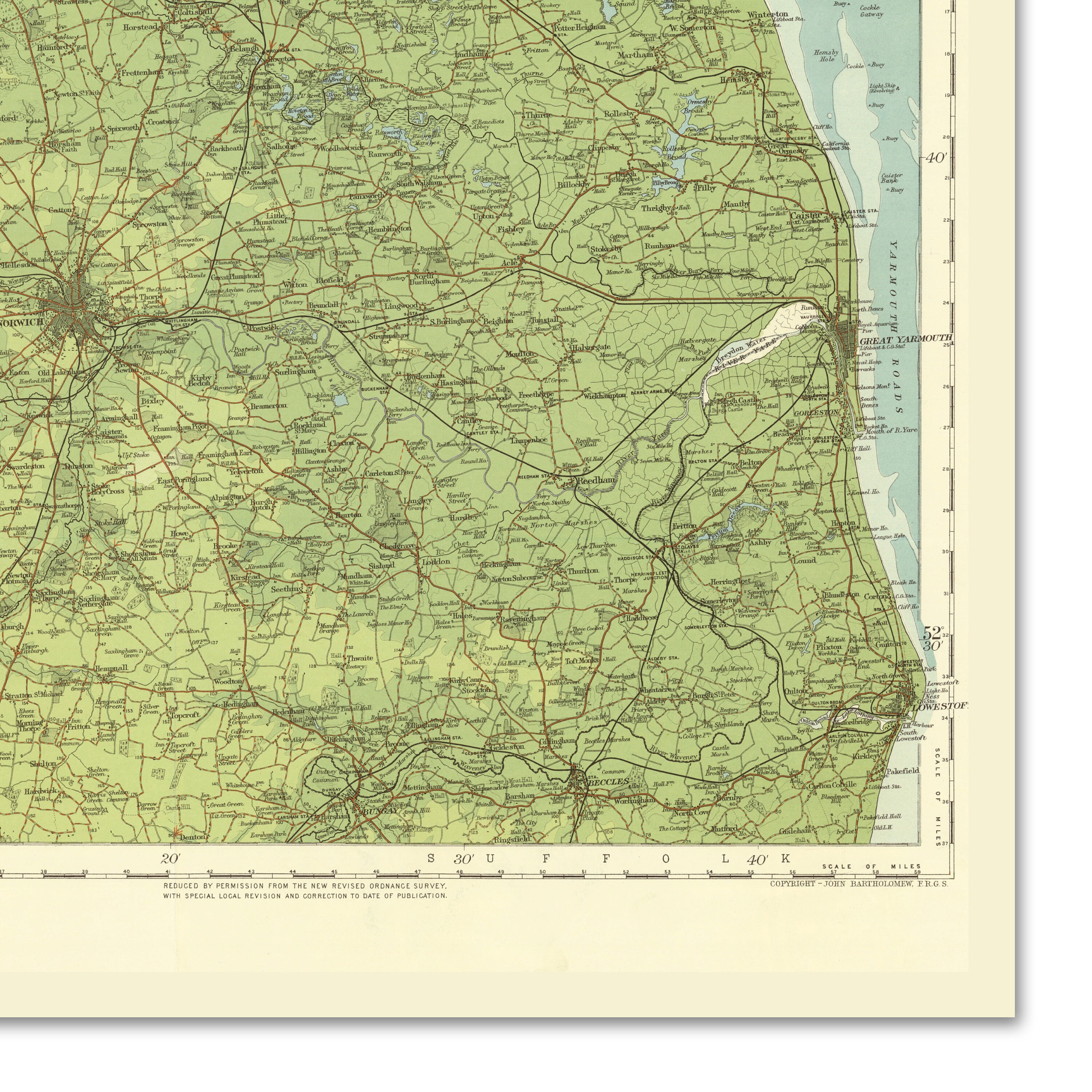 Old Norfolk Map 1903 English Maps Bartholomew Poster - Etsy UK