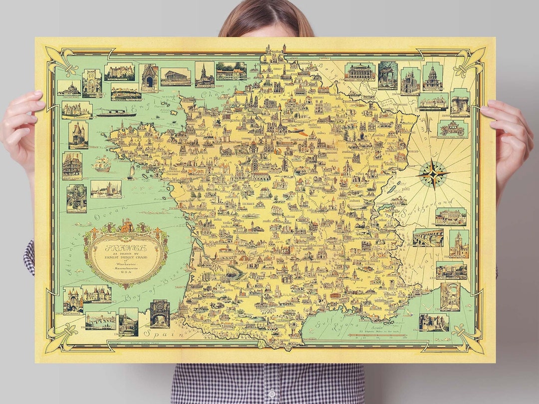 Old Map of France, 1935 Print of France by Ernest Dudley Chase, Home ...