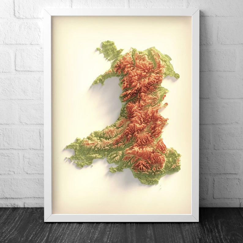 Wales Art Relief Map - 2D Print - Welsh Geology - 2D Shaded Relief Map ...