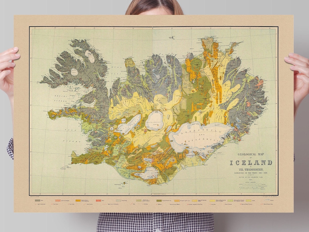 Geological Map of Iceland - Old Iceland Map, - Nordic Print - Vintage ...