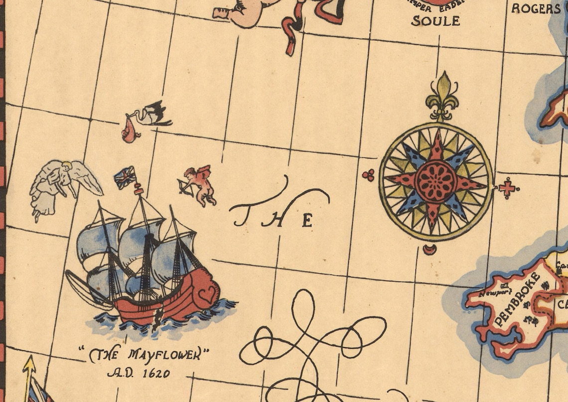 The Pilgrims of the Mayflower Old Map of England and Holland | Etsy
