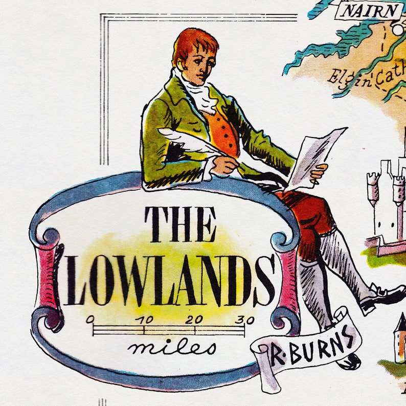 Pictorial Map of the Lowlands in Scotland Edinburgh Lanark - Etsy