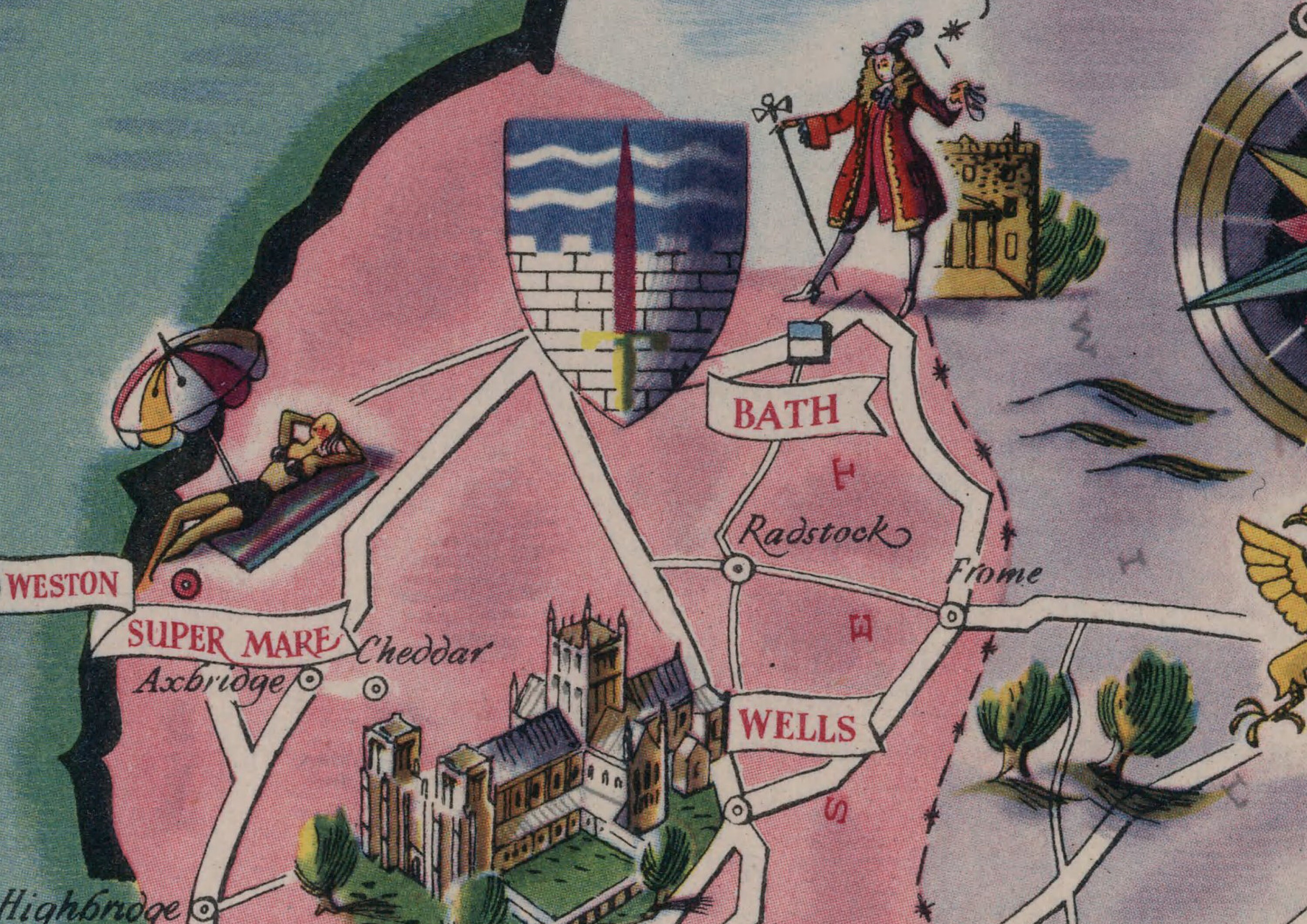 South West England Pictorial Map | A Dunlop Map of the West Country ...