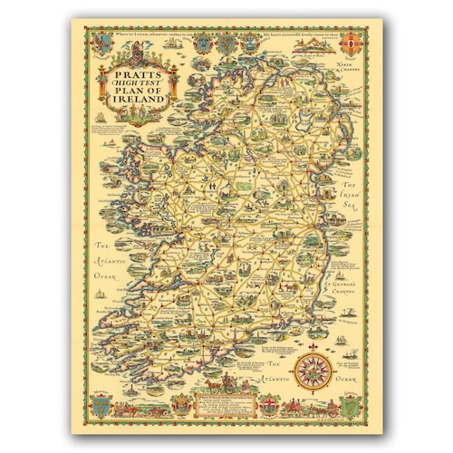 Old Map of Ireland Vintage Pictorial Irish Map Pratts High | Etsy