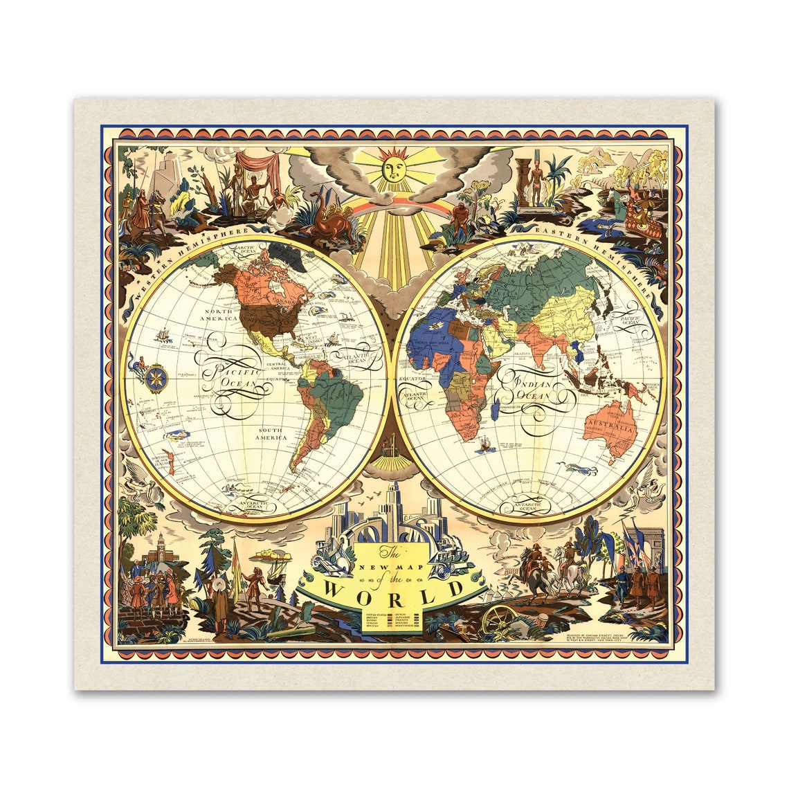 The New Map of the World Double Hemisphere World Map - Etsy UK