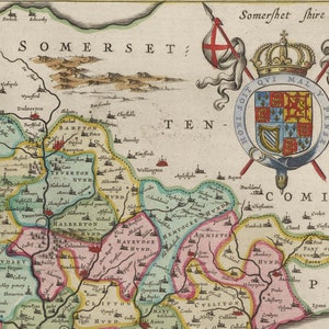Old Devon Map | Devonia Vulgo Devon-shire | Ancient Map by J. Blaeu ...