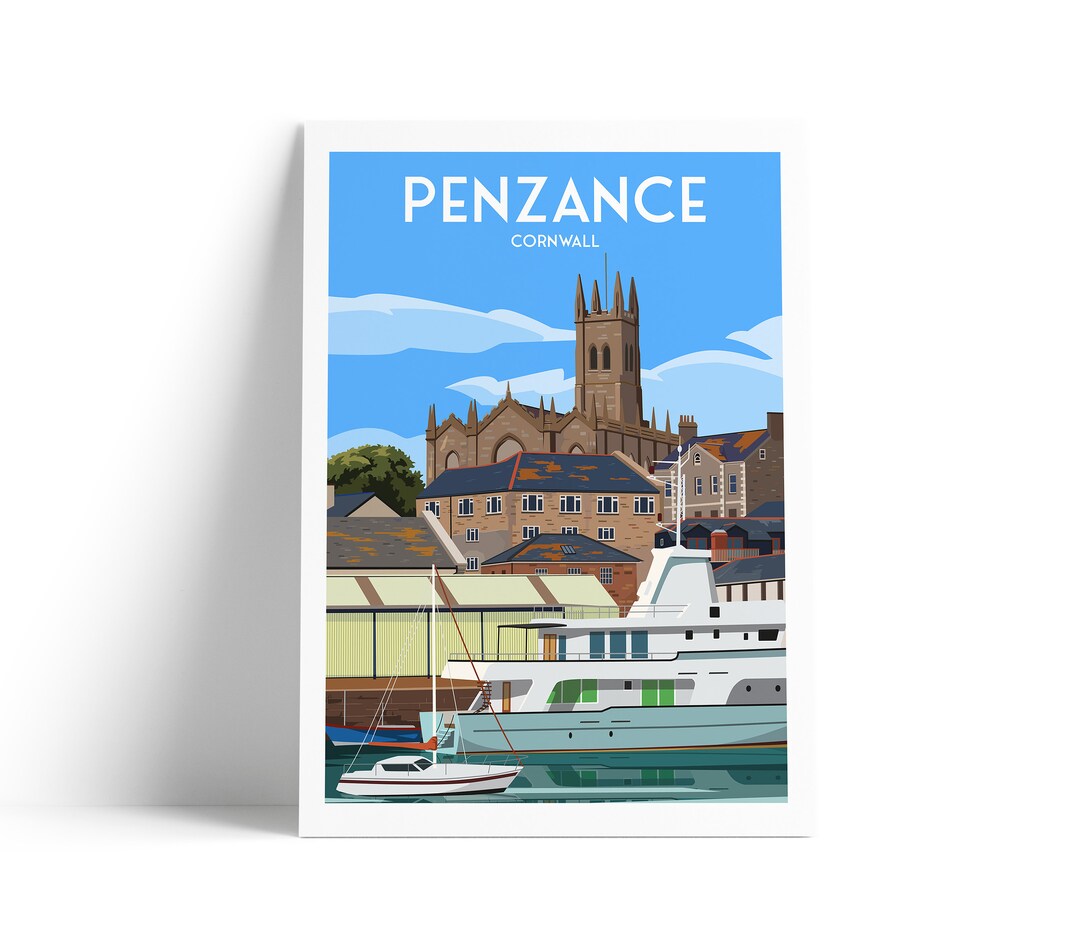 Penzance Travel Poster | St Mary's Church | Yachts | Cornwall | England ...