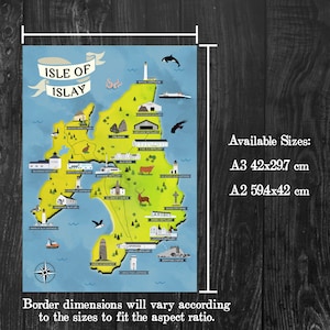 Isle of Islay Map | Pictorial Lighthouse Poster | Whisky Distilleries ...