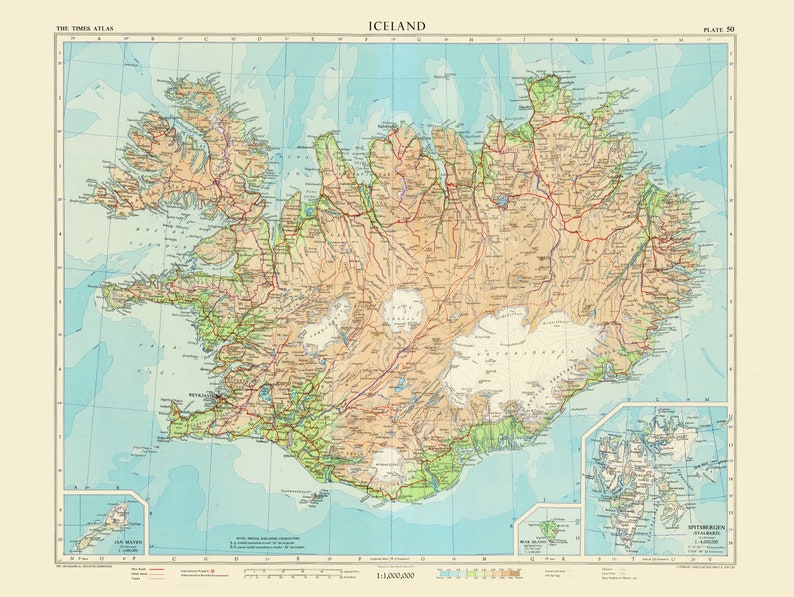Old Map of Iceland - 1955 - Vintage Map of Iceland- Retro Map - Wall ...