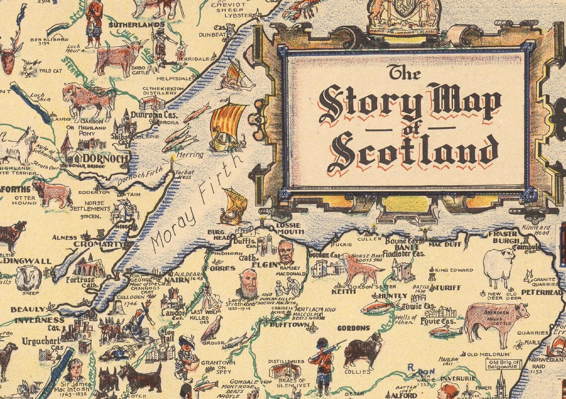 Story Map of Scotland Vintage Map Reproduction Vintage | Etsy