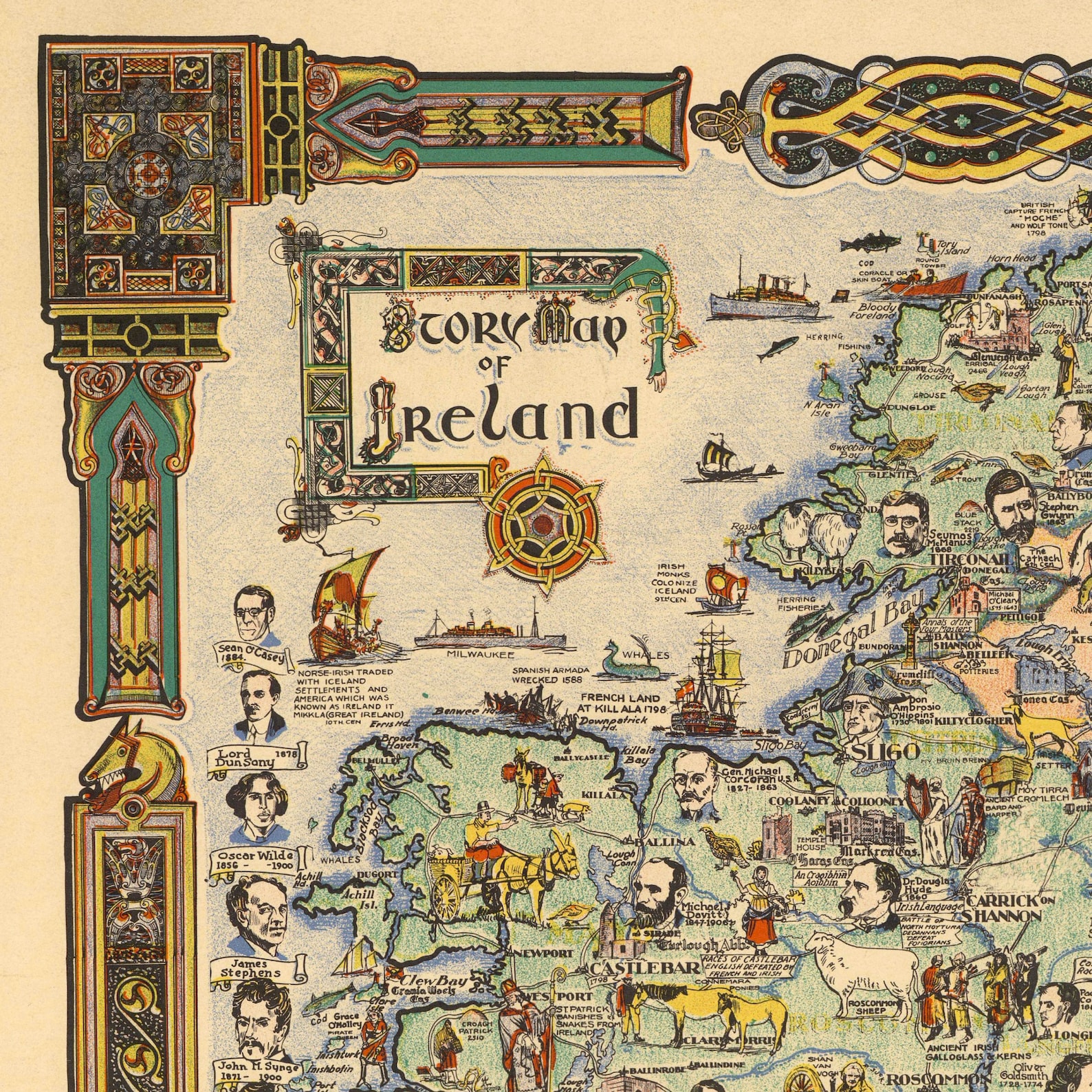 Story Map of Ireland, Vintage Pictorial Irish Poster Featuring ...