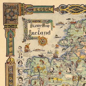 Story Map of Ireland, Vintage Pictorial Irish Poster Featuring ...