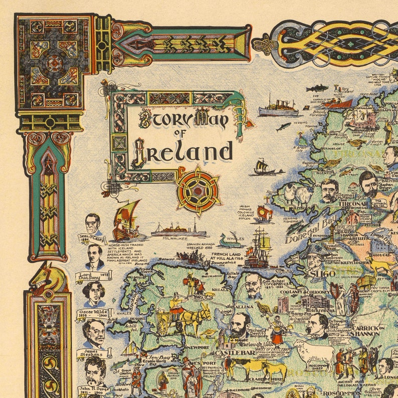 Story Map of Ireland Vintage Pictorial Irish Poster Featuring - Etsy