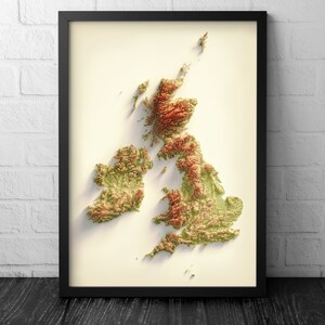 British Isles Art Relief Map - 2D Print - British Islands Geology - 2D ...