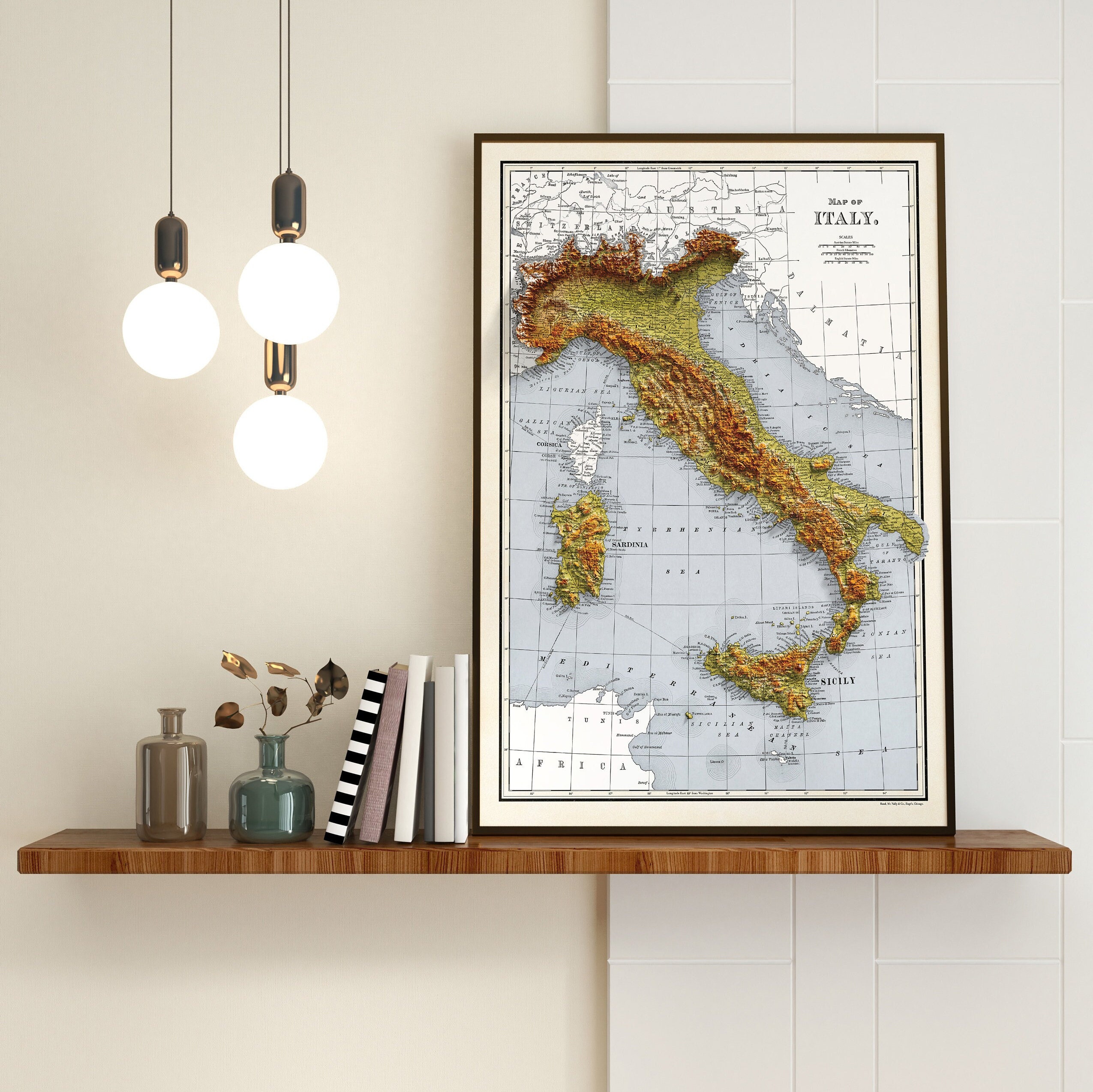 Italy Map - 1894 Vintage Italy Shaded Relief Map - 3D Illusion ...