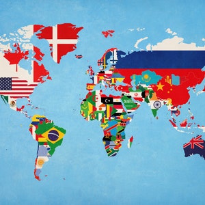 World Map of Flags - Country Map Poster - Educational Art - Kid's Room ...